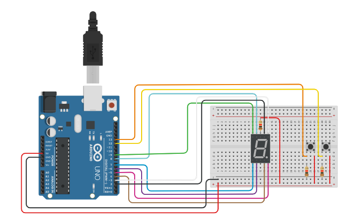 Circuit design Sayyidan | Seven Segment Push Button - Tinkercad Circuit design Sayyidan | Seven Segment Push Button - Tinkercad