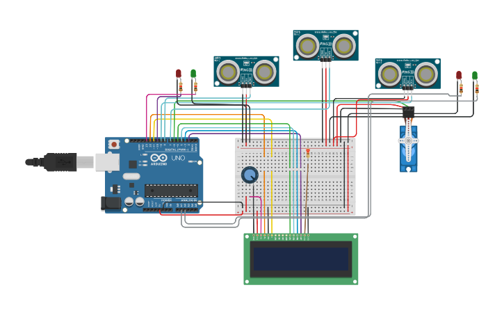 Circuit design Estacionamento Inteligente - Arduino - Tinkercad