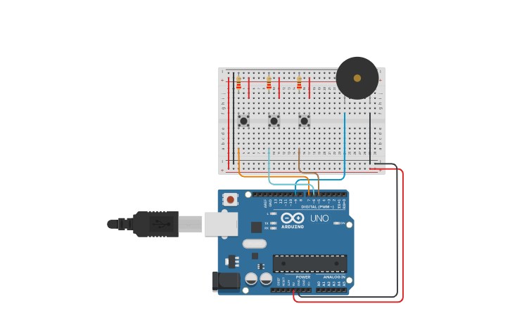 Circuit design Buzzer con pulsadores - Tinkercad