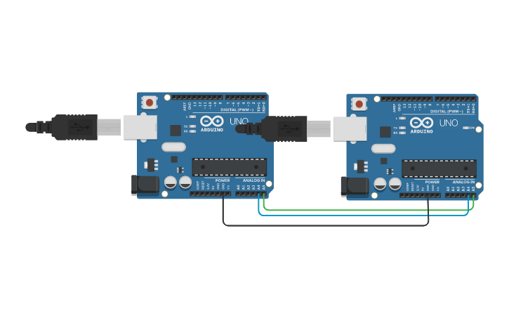 Circuit design Circuito scheda 5 Master Writer/Slave Receiver | Tinkercad