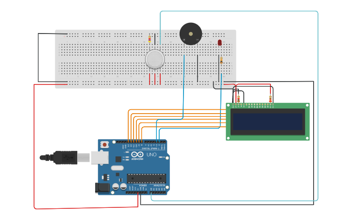 Circuit design Sensor de gas y lcd | Tinkercad