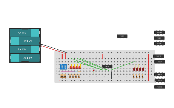Circuit design 74xx IC Testing - Tinkercad