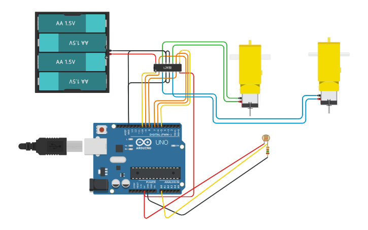 Circuit design Find the light and move towards it - Tinkercad