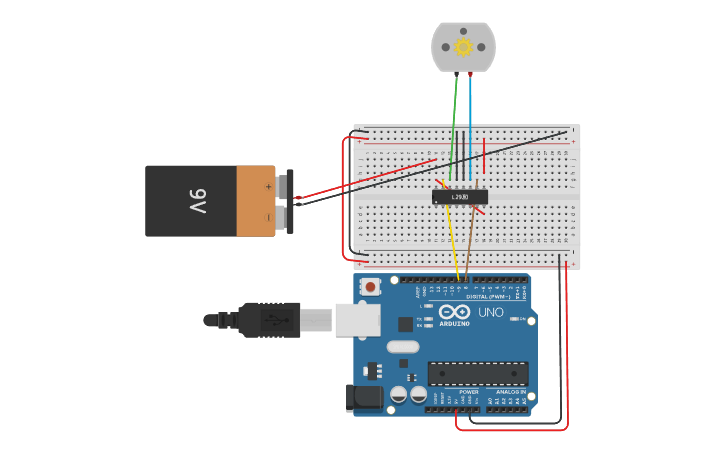 Circuit design h bridge with dc motor - Tinkercad