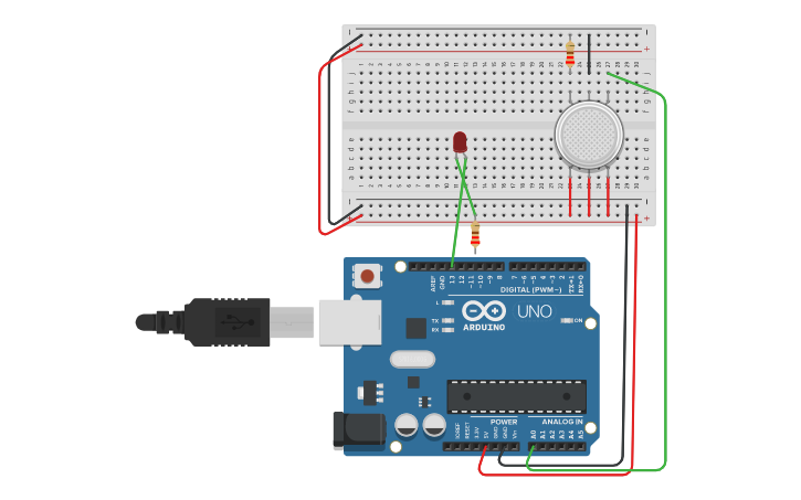 Circuit design Smoke detector using MQ2 sensor - Tinkercad