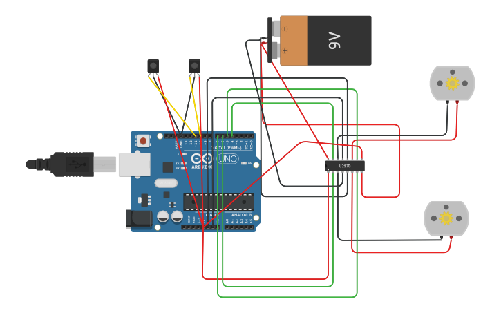 Circuit design Line following robot - Tinkercad