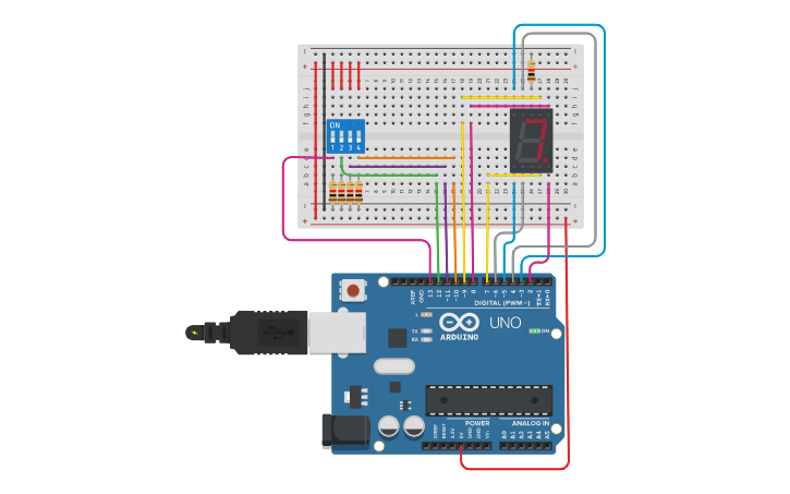 Circuit design Switch and Seven Segment Schematic Diagram - Tinkercad