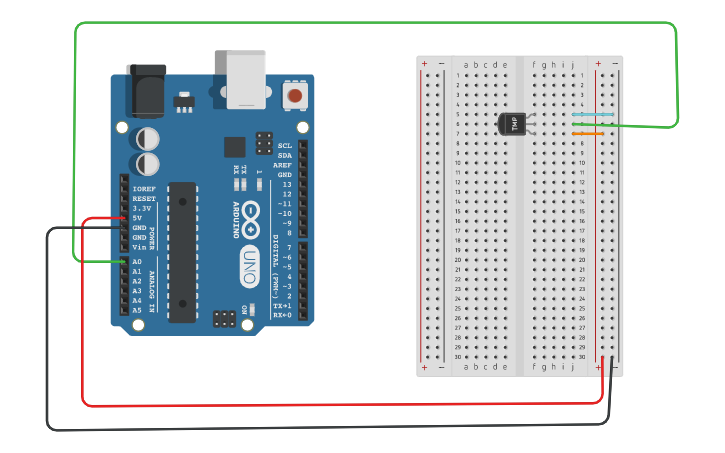 Circuit design Temp Sensor Sample | Tinkercad