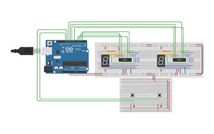 Circuit design 2 display 7 seg - Tinkercad