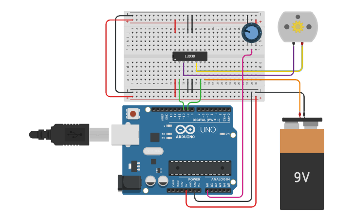 Circuit design z3bi-Motor DC Control - H bridge - Potentiometer - Tinkercad