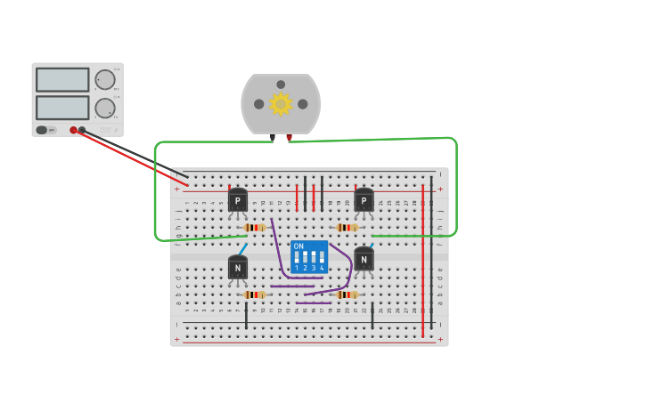 Circuit design control motor clock wise and anticlock wise - Tinkercad
