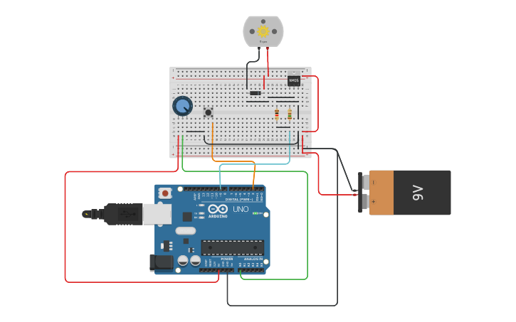 Circuit Design Potensio Control Dc With Mosfet Tinkercad