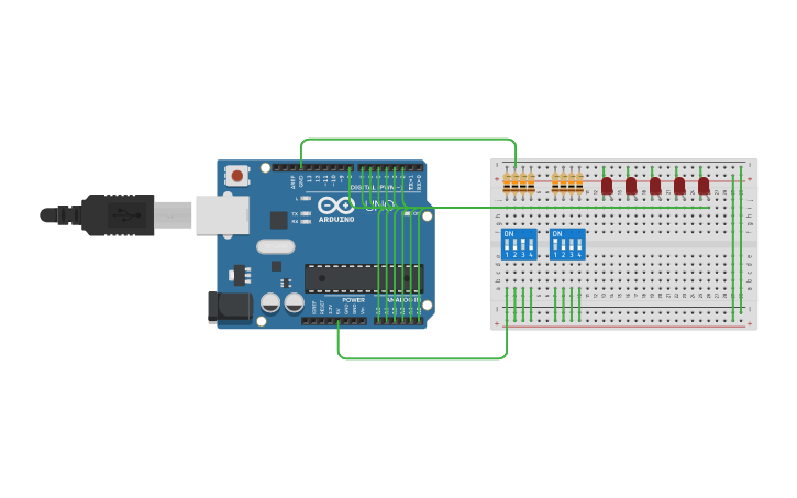 Circuit design 4 bit binary adder - Tinkercad