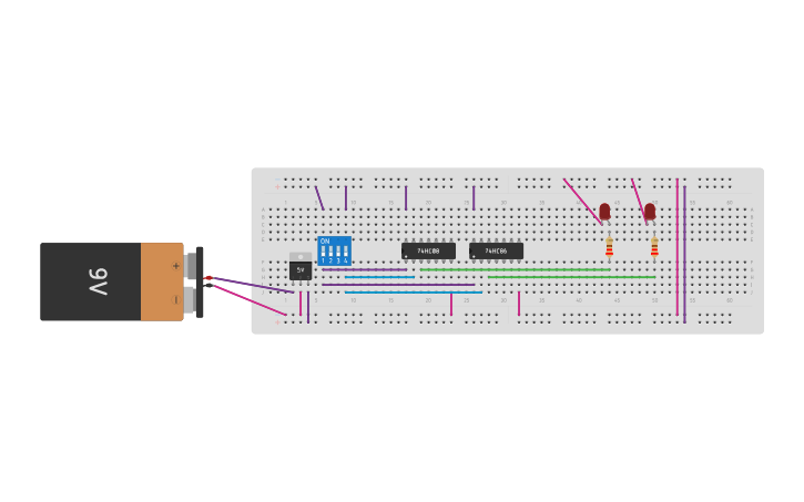 Circuit design sumar bits - Tinkercad