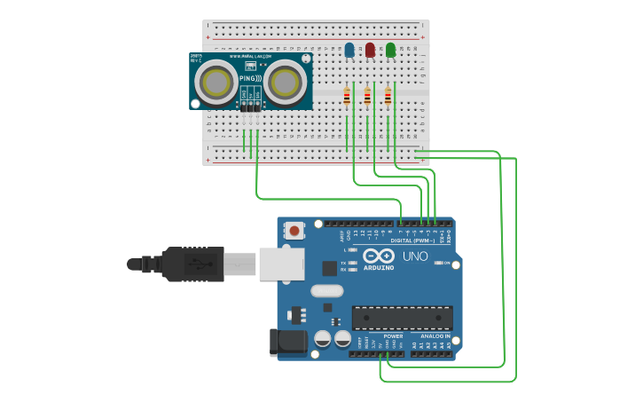 Circuit design ultrasonic sensor for distance measurement - Tinkercad