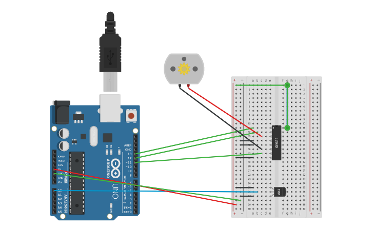 Circuit design Using temperature sensor & Motor build - Tinkercad