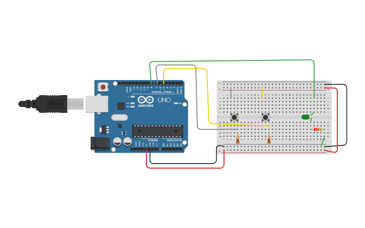 Circuit design encendido de un led con 2 botones - Tinkercad Circuit design encendido de un led con 2 botones - Tinkercad