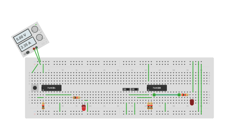 Circuit design 7404/7408 inverter/and gates - Tinkercad