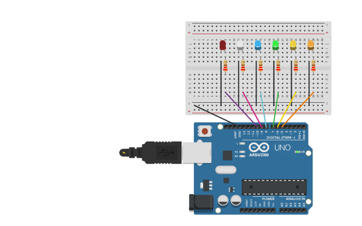 Circuit design CONDUCCIÓN DE MULTIPLES LEDS - Tinkercad