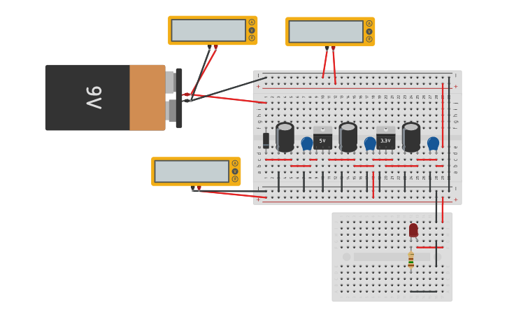 Circuit design 9V DC to 5V DC and 3.3V DC Voltage Regulator - Tinkercad
