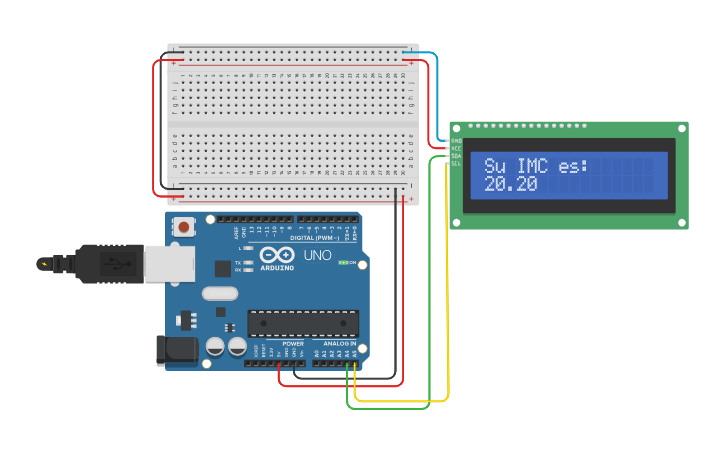 Circuit design Display LCD 16x2 con modulo i2C - Tinkercad