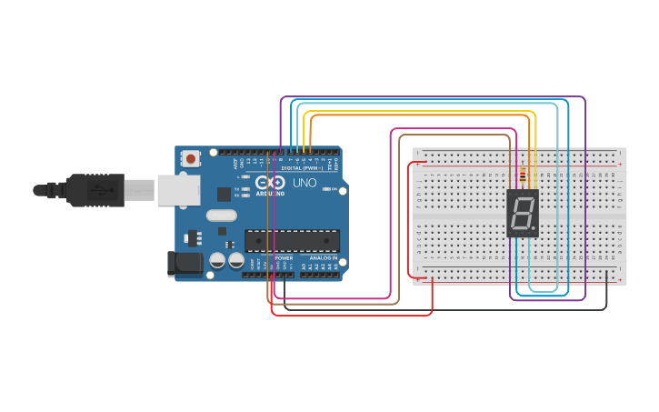 Circuit design 7 Segment Anode Mode - Tinkercad