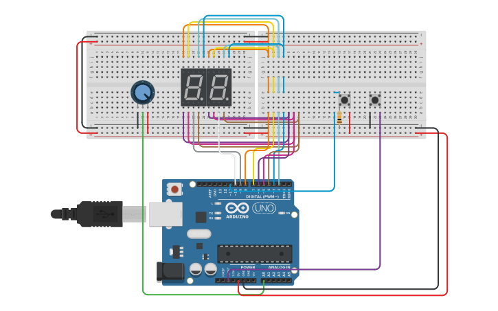Circuit design Countdown timer - Tinkercad