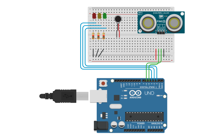 Circuit design Sensor Ultrasonico - Tinkercad