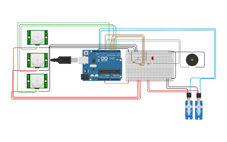 Circuit design security alarm system - Tinkercad