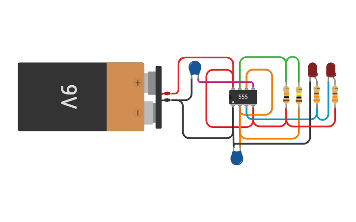 Circuit design 555 Dual LED Flasher - Tinkercad