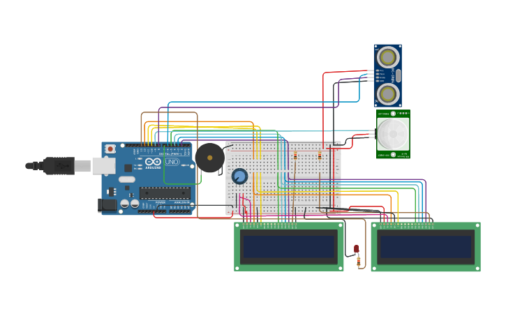 Circuit Design Thief Alarm Using Ultrasonic And Pir With Dual Lcd By