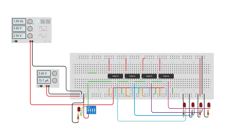 Circuit design Right Shift Register | Tinkercad