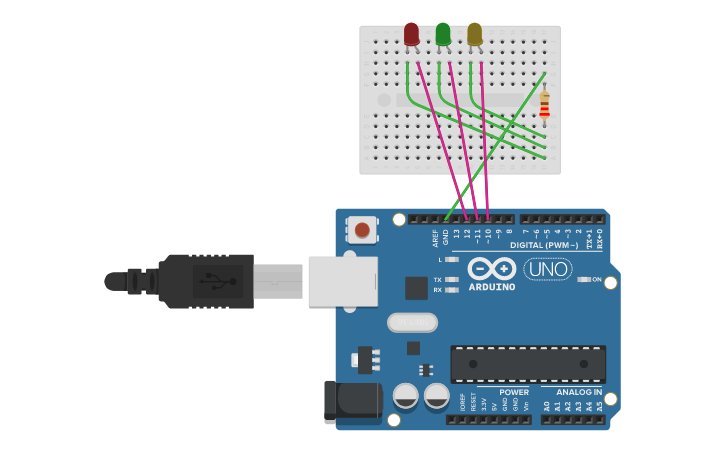 Circuit design SECUENCIA DE LED | Tinkercad Circuit design SECUENCIA DE LED | Tinkercad