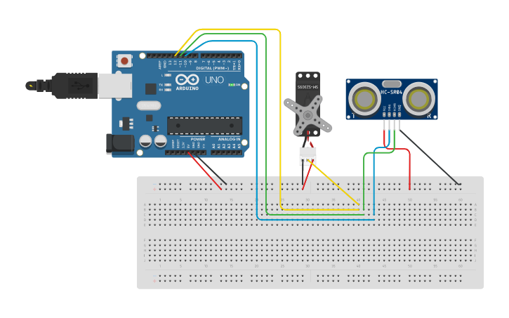 Circuit design Radar Arduino - Tinkercad