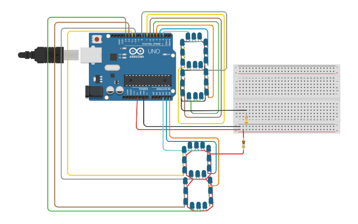 Circuit design Display 7 segmentos. Ánodo y cátodo común. | Tinkercad