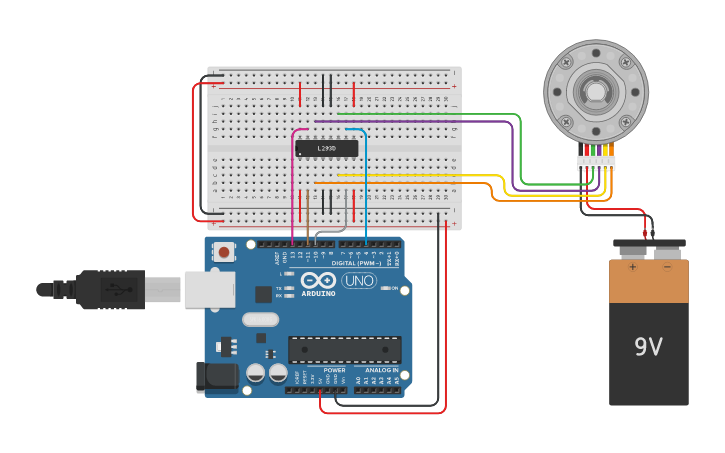 Circuit design Motor paso a paso - Tinkercad