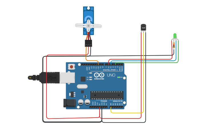 Circuit Design Exercício 09 Sensor Temperatura Servo Led Rgb [prof Cristiano] Tinkercad