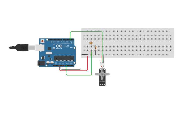 Circuit design light sensor to servomotor - Tinkercad