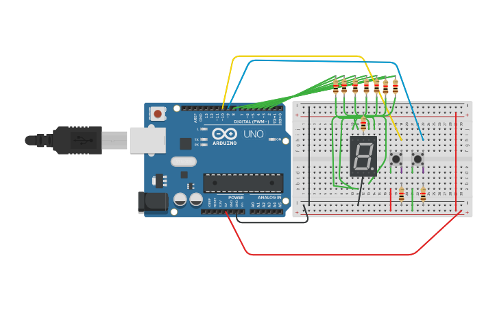 Circuit Design Copy Of Arduino 7 Segments Increment Decrement Tinkercad