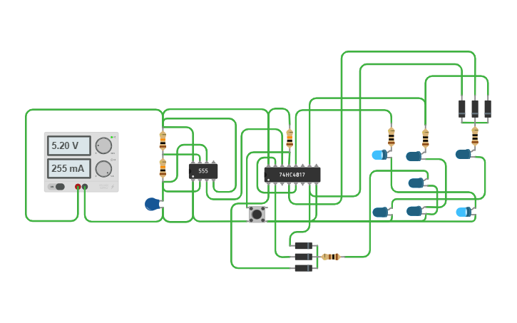 Circuit design Electronic Dice | Tinkercad