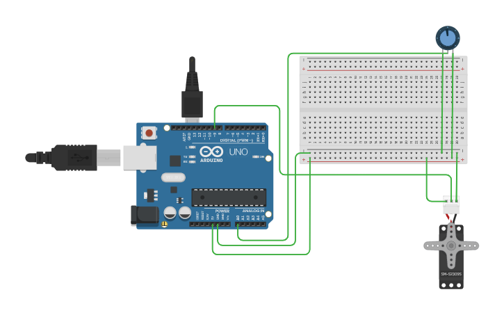 Circuit design Servo+Potensio - Tinkercad