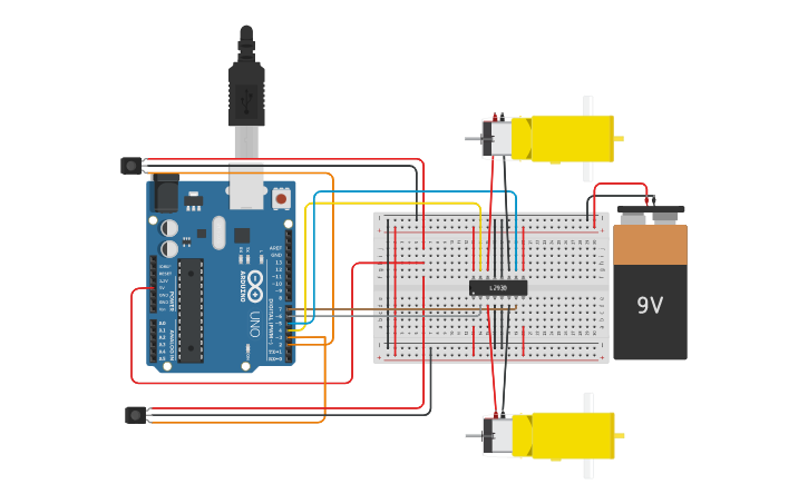 Circuit design Line Following Robot v2 - Tinkercad