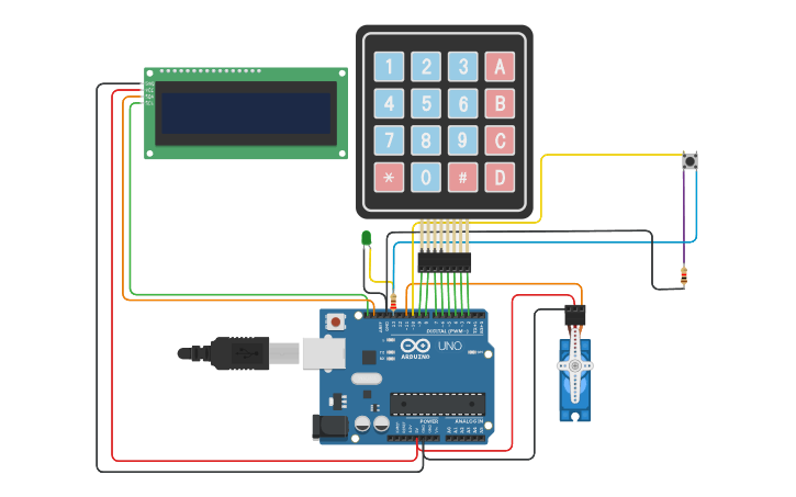 Circuit design Teclado con servo y LCD - Tinkercad