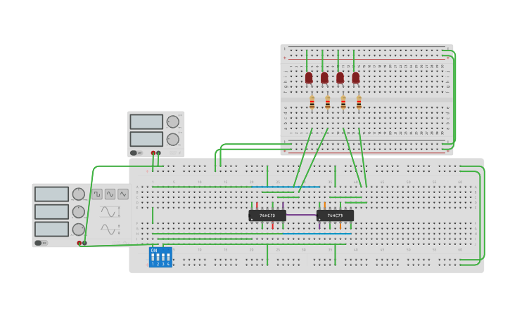 Circuit Design B219035 4bit Asynchronous Down Counter Tinkercad
