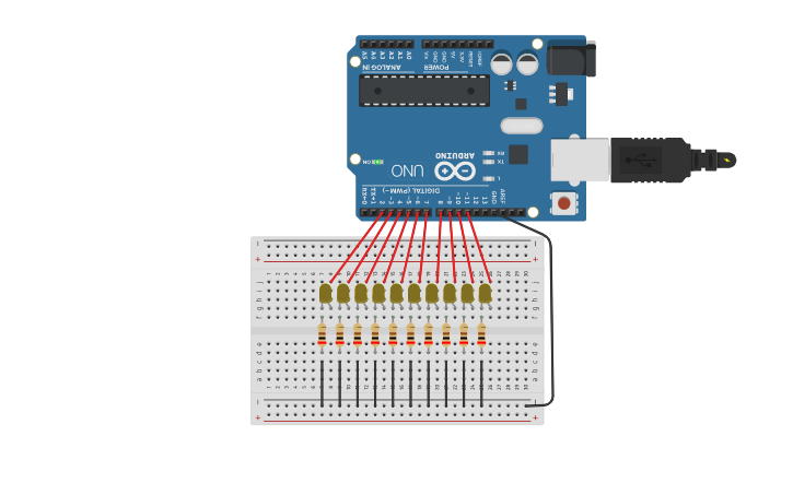 Circuit design arduino 10 leds - Tinkercad
