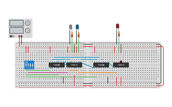 Circuit design 3 BIT ASYNCHRONOUS UP/DOWN COUNTER | Tinkercad