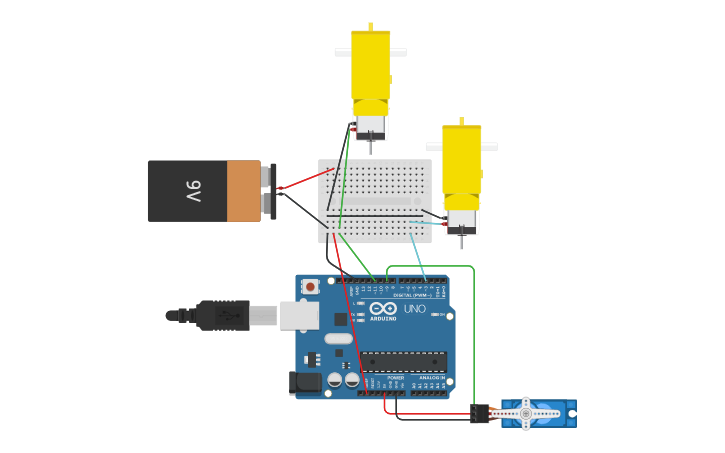 Circuit design Macheta controler motor cu servodirectie | Tinkercad