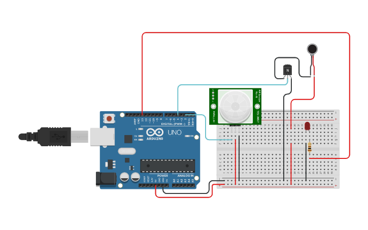 Circuit design LED blinking & vibration motor using PIR sensor - Tinkercad Circuit design LED blinking & vibration motor using PIR sensor - Tinkercad