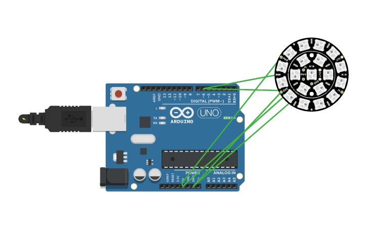 Circuit design NeoPixel Fire - Tinkercad