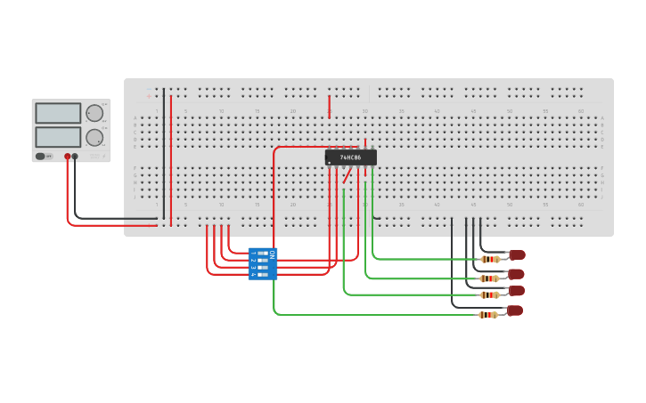 Circuit design Gray to Binary code converter | Tinkercad